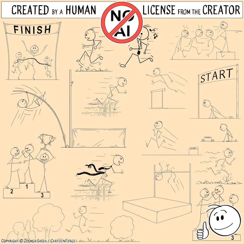 Stickman Pole Vault, High Jump and Run: 16 Stick Figure Images (digital ...