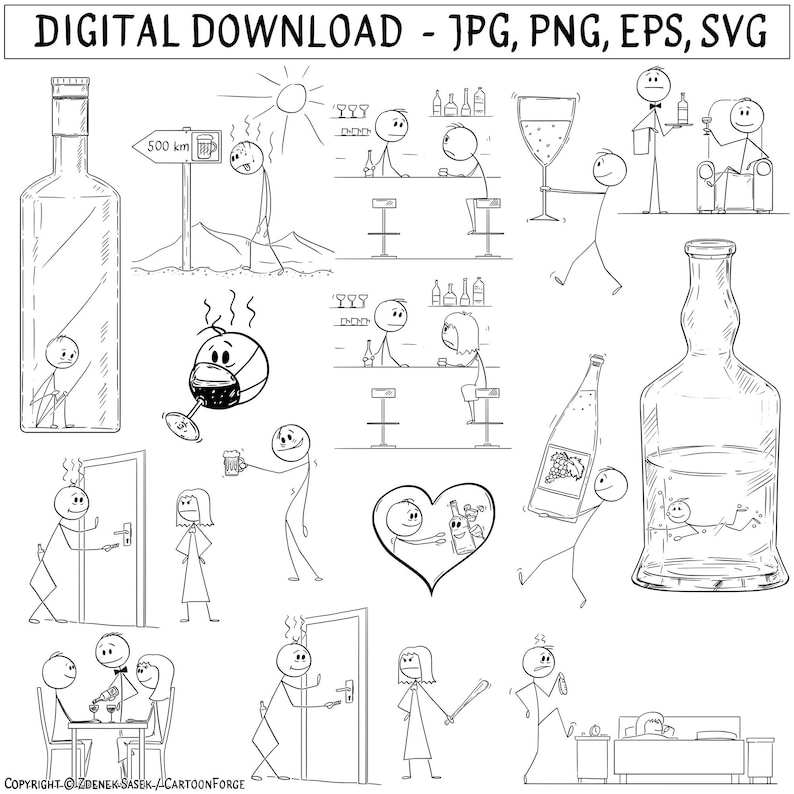 Stick Figure Alcohol Clipart: Stickman Drinking SVG, PNG, EPS (digital ...
