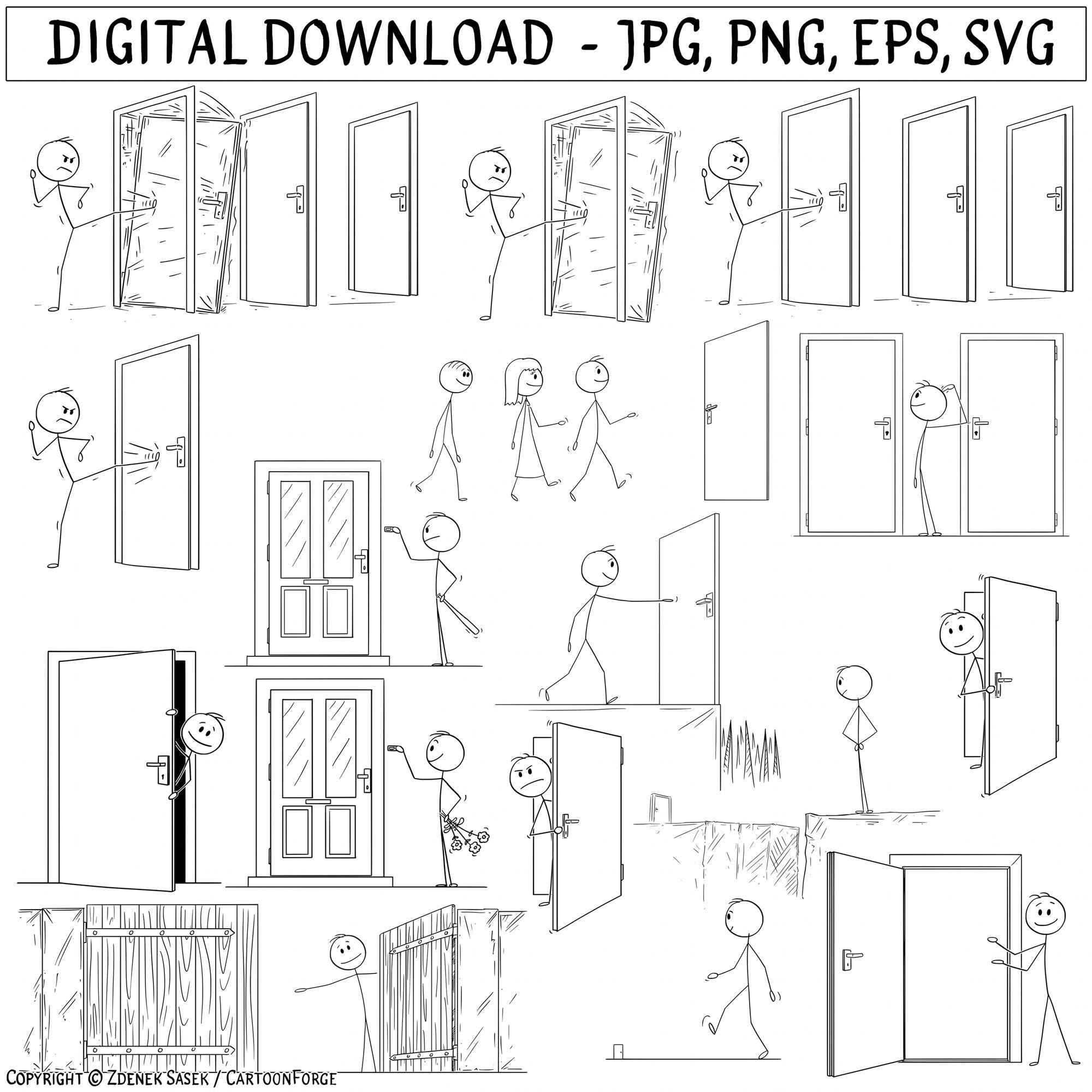 Stick Figure Door Clipart: Stickman Vector Graphics (digital Download ...