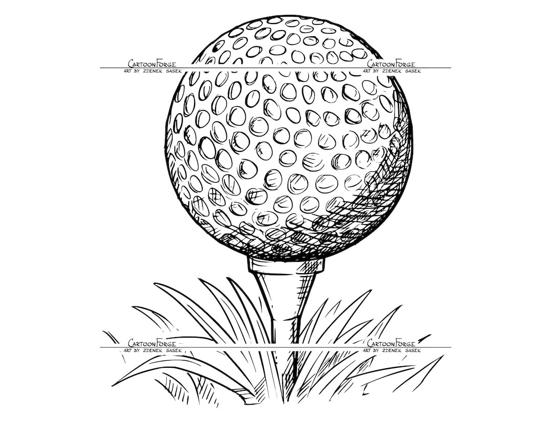Artistic Drawing of Golf Ball on Tee. Digital Cartoon Drawing, Vector ...