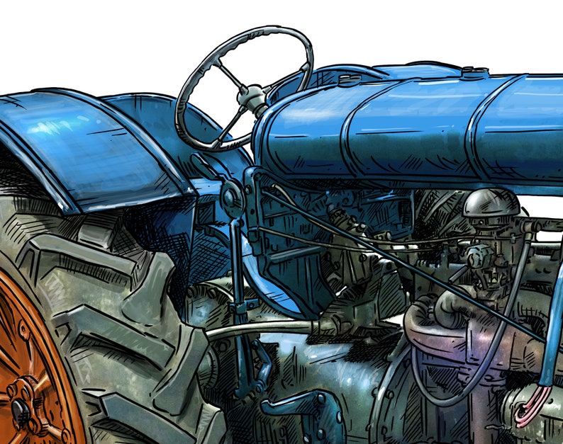 Vintage Blue Fordson Tractor Cartoon: Digital Painting (PNG, JPG) - Etsy
