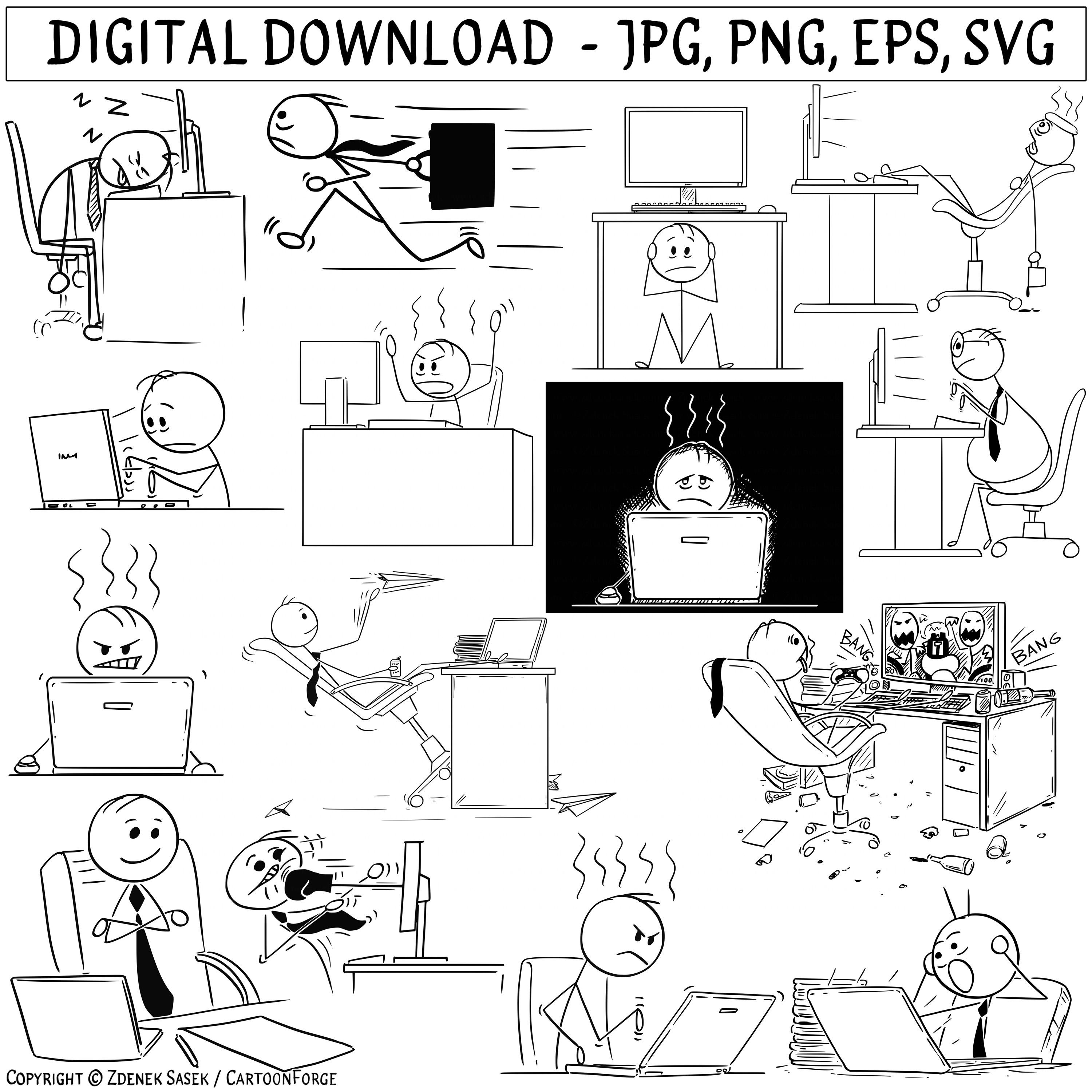 Stick Figure Office Worker Clipart, Stickman Characters (digital ...