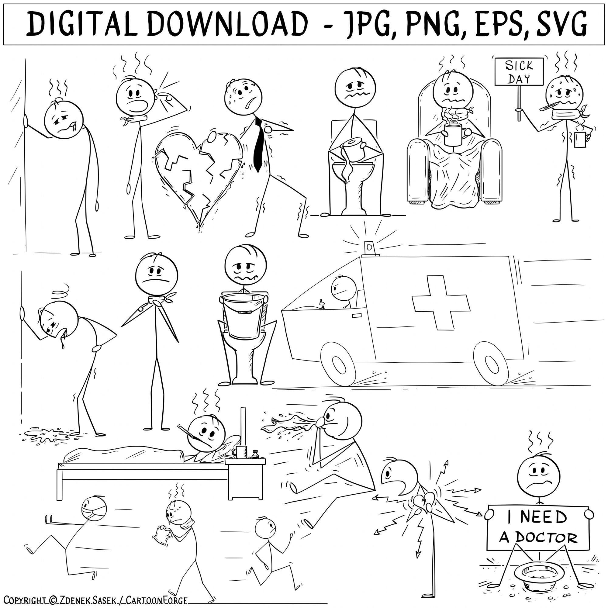 Sick Stickman Clipart SVG Set, Cartoon Figures (digital Download) - Etsy
