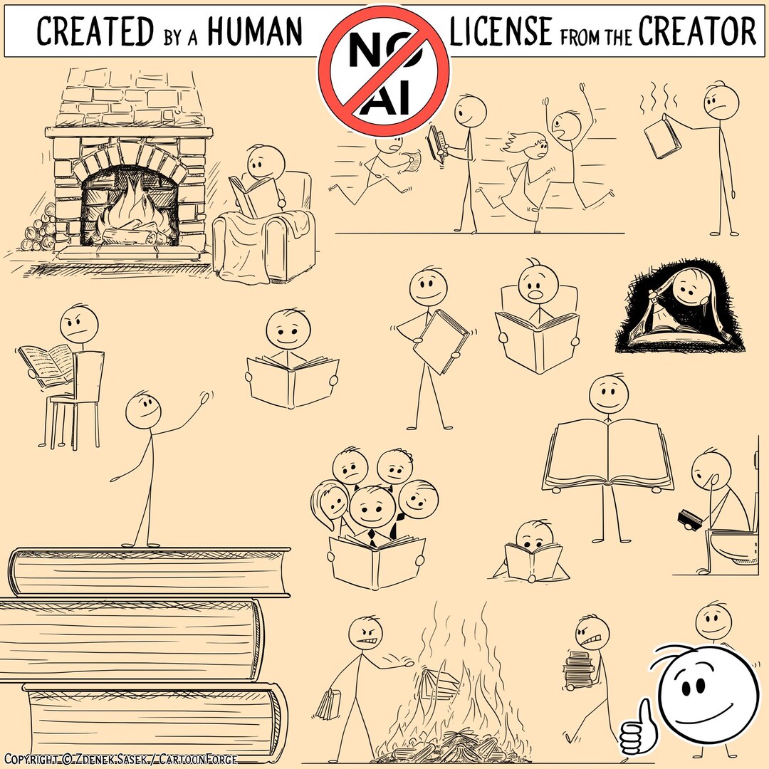 Stick Figure Reading a Book Clipart: Stickman Student Learning or ...