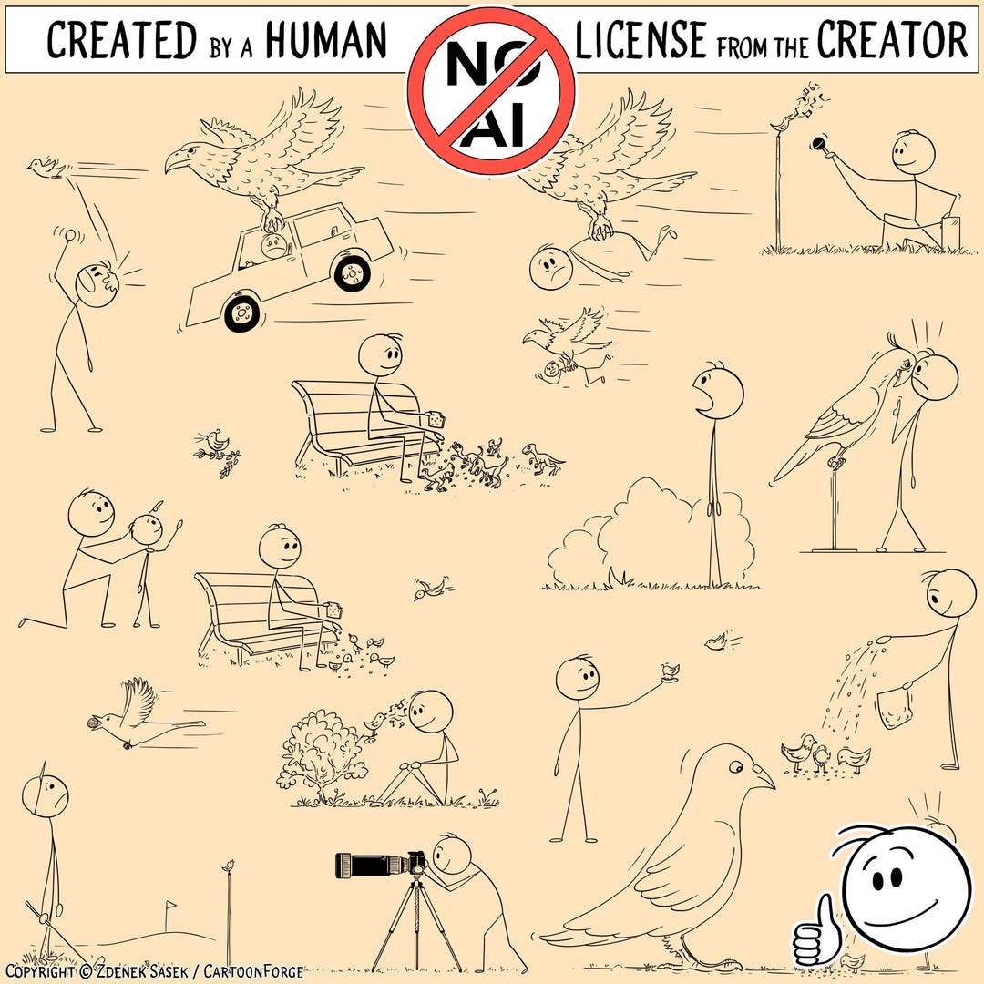 Stick Figure Birds Clipart: 15 Bird-themed Stickman Illustrations ...