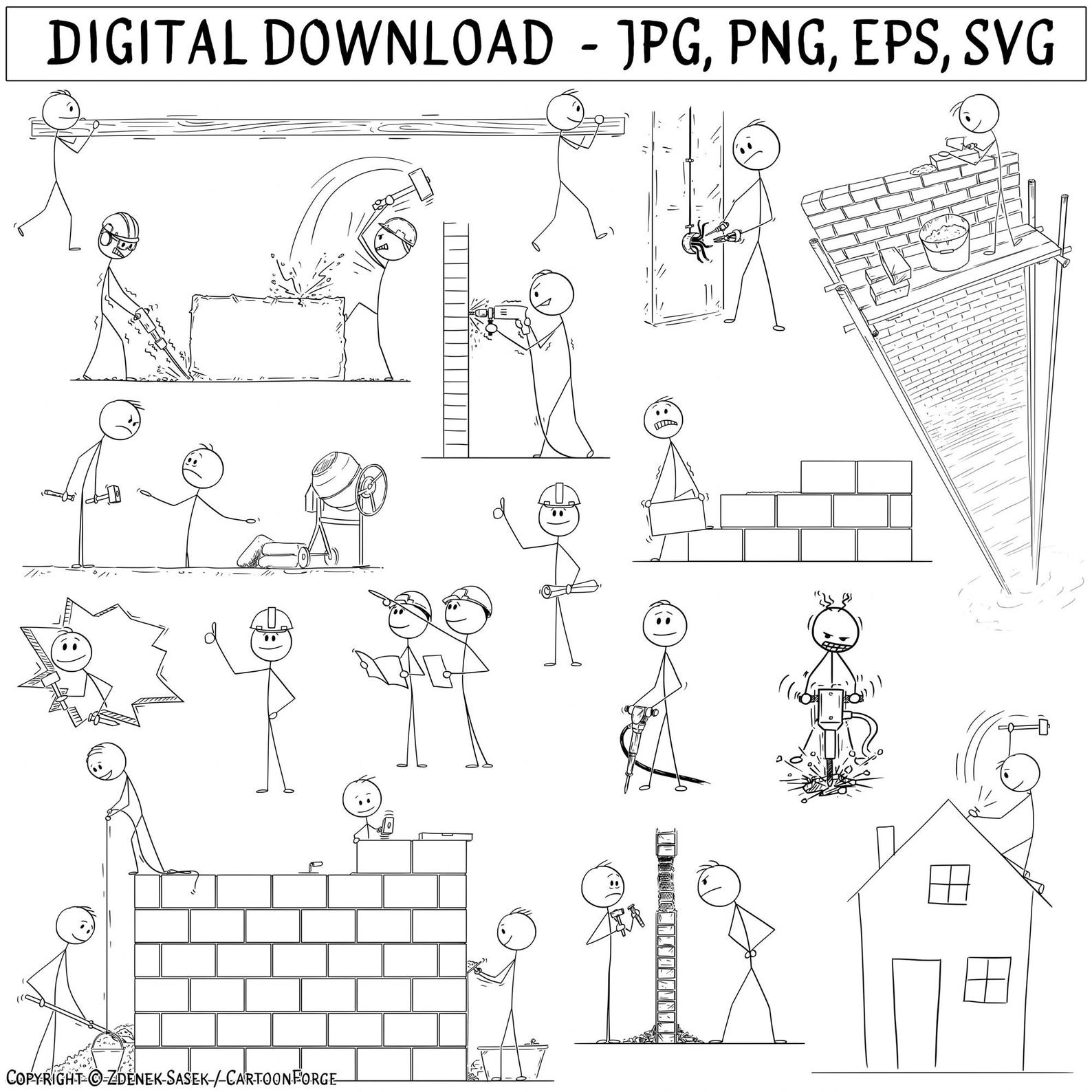 Stick Figure House Construction, Building and Construction Work ...