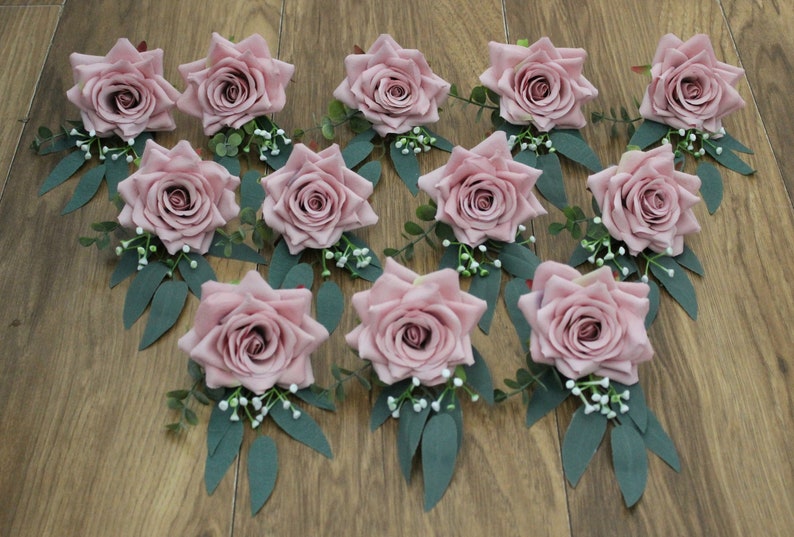 Dusky Pink Buttonhole Corsage Wedding Flowers Artificial Roses - Etsy UK