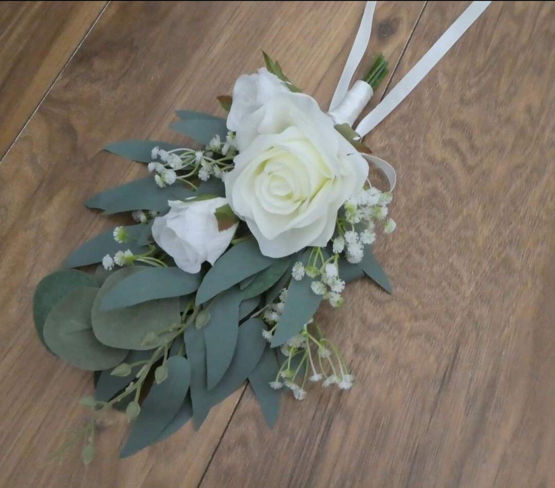 Pew Ends Wedding Chair Flowers Artificial Roses Eucalyptus Gypsophila ...
