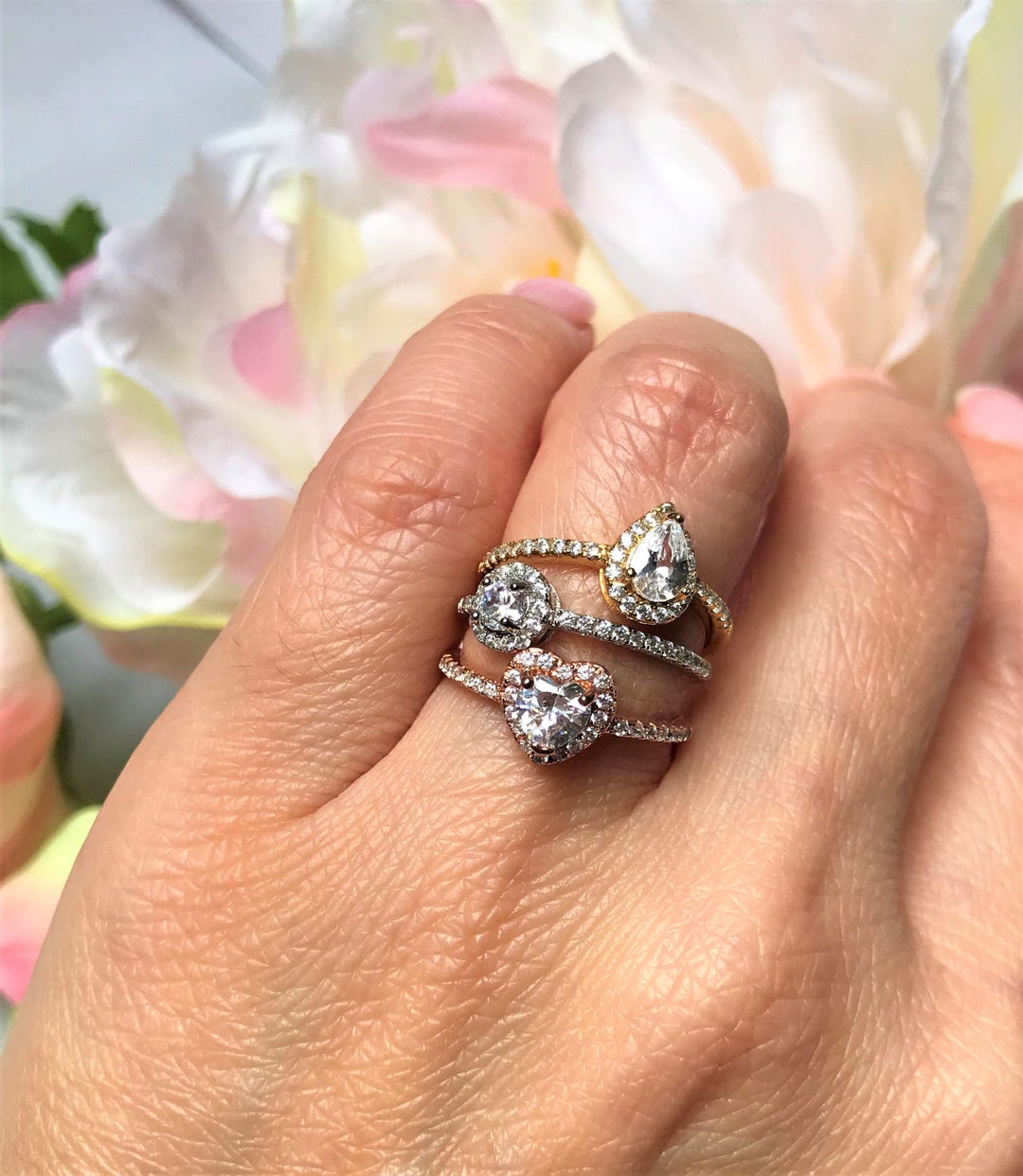 Silver Multi Band Ring,cz Ring,multi Color Ring,cocktail Ring,sterling ...