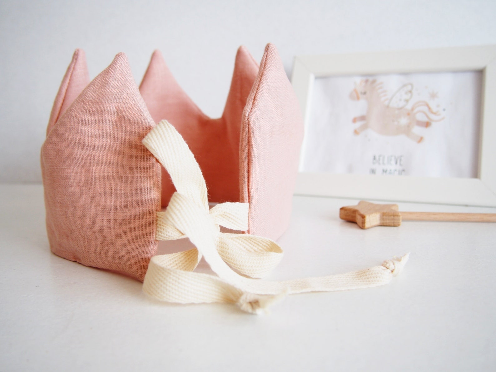 Pink Linen Crown With Mint Pompoms. Play Crown. Kids Crown for Holidays ...