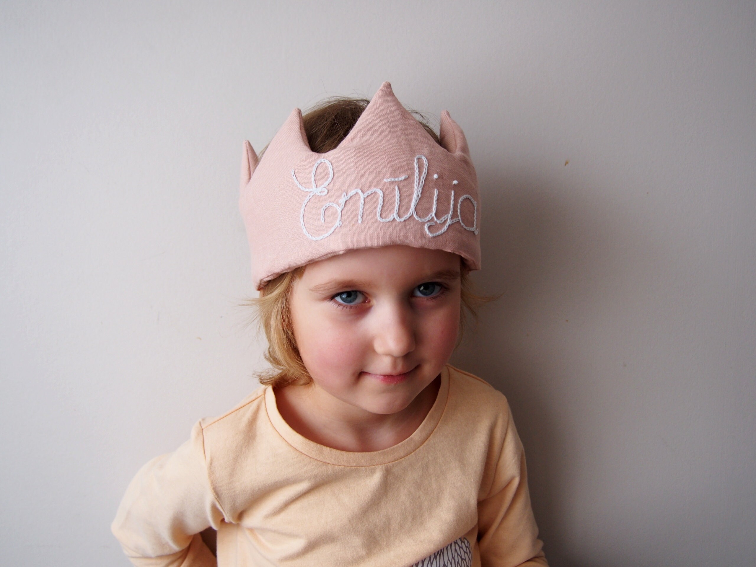 Pink Linen Crown With Mint Pompoms. Play Crown. Kids Crown for Holidays ...