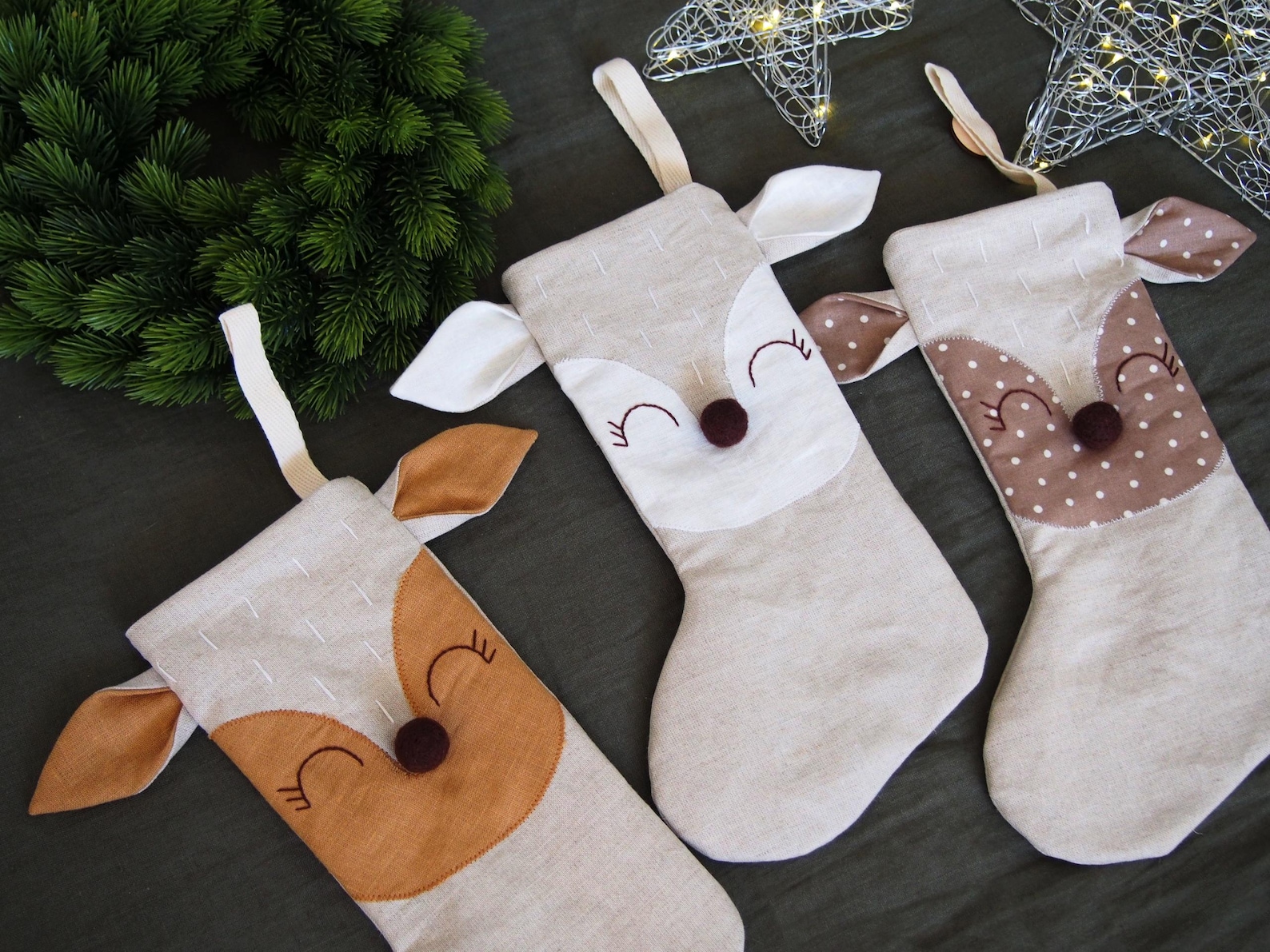Set of 3 Personalized Kids Christmas Stocking. Woodland Stocking ...