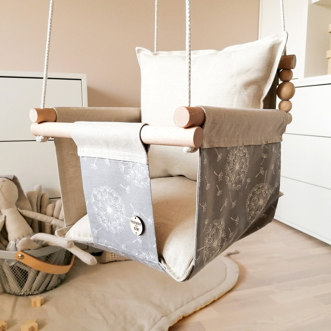 Baby High Back Swing With Pillows. Linen Nursery Toddler - Etsy