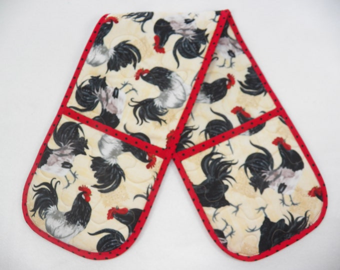 Two Handed Oven Mitt or Casserole Potholder, Chickens and Roosters ...