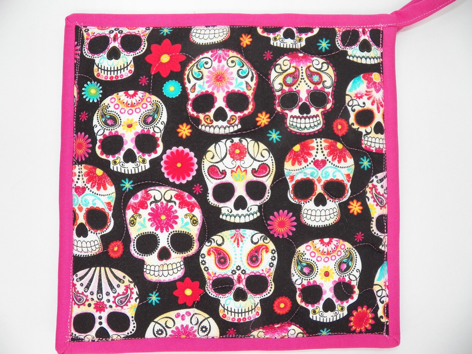 Two Flowery Skull Quilted Fabric Potholders That Are 8.5 | Etsy