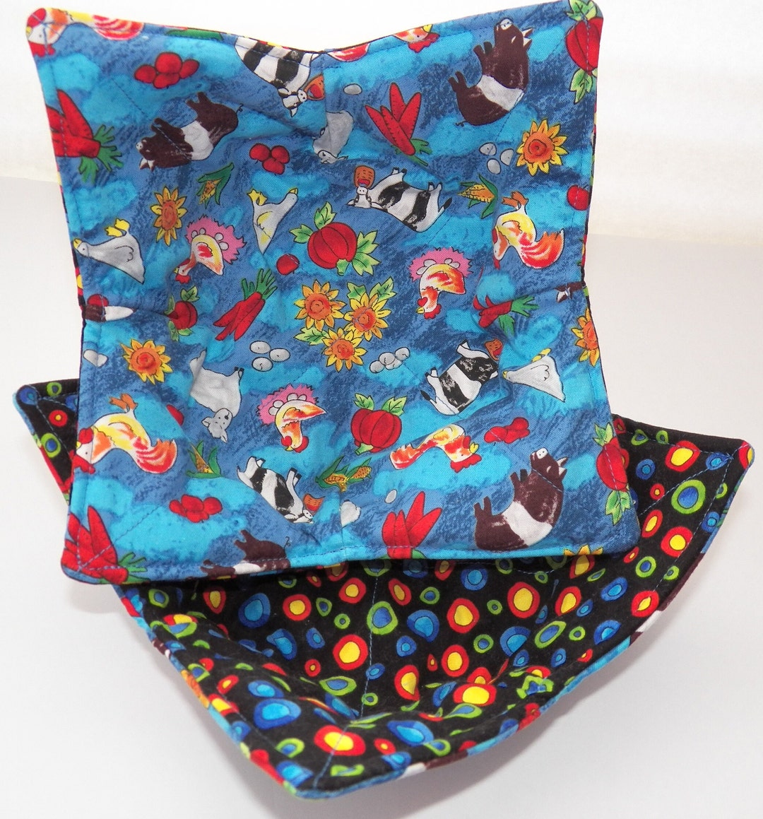One Country Kitchen Fabric Handmade Bowl Cozy With Chickens and Cows ...