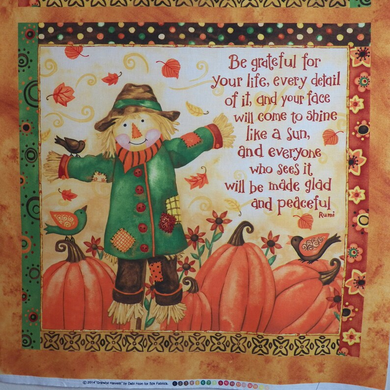 Grateful Harvest Fabric Panel by Debi Hron Thanksgiving Wall - Etsy
