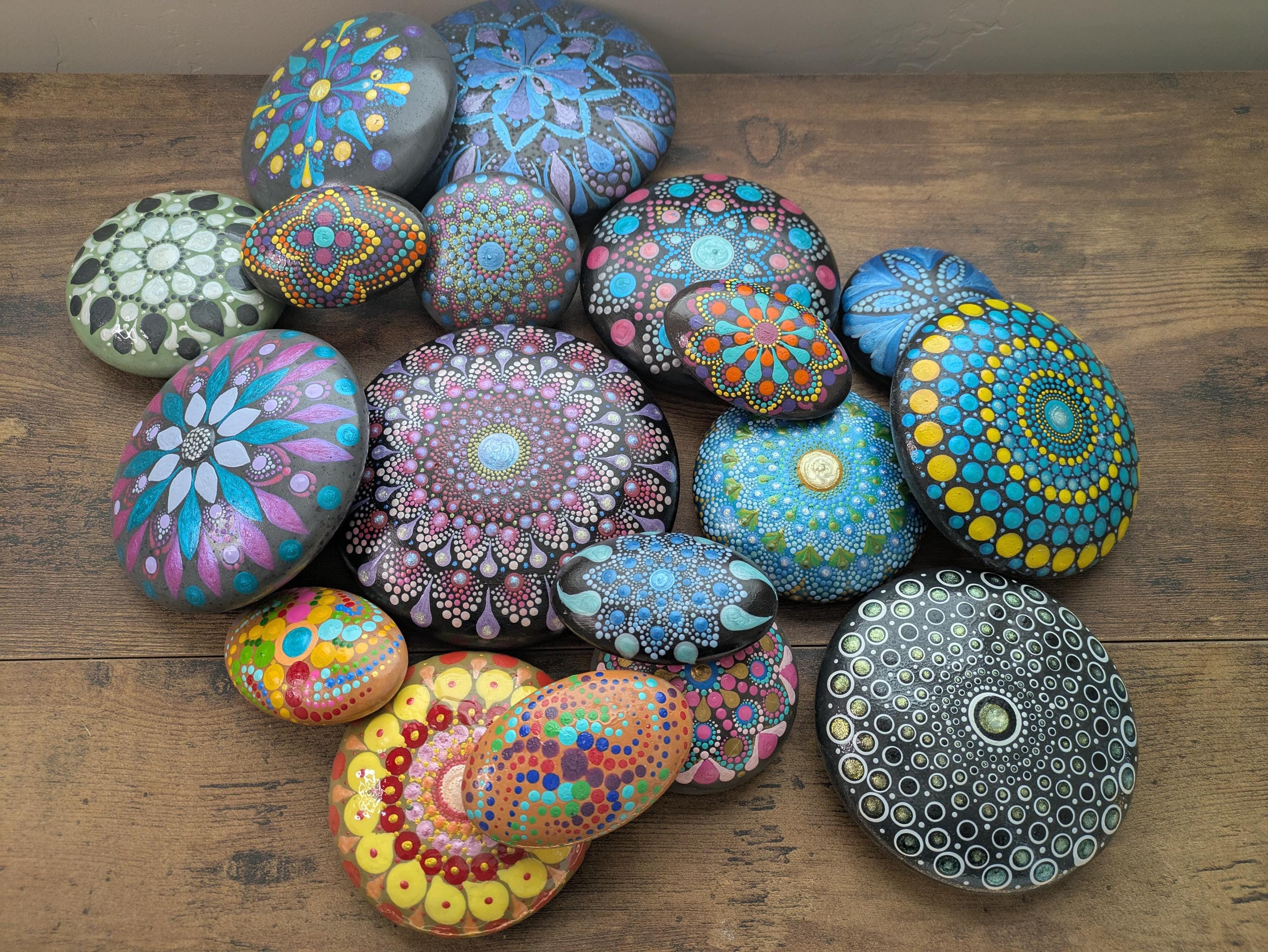 Hand Painted Mandala Stones Garden Decor Variety Box - Etsy