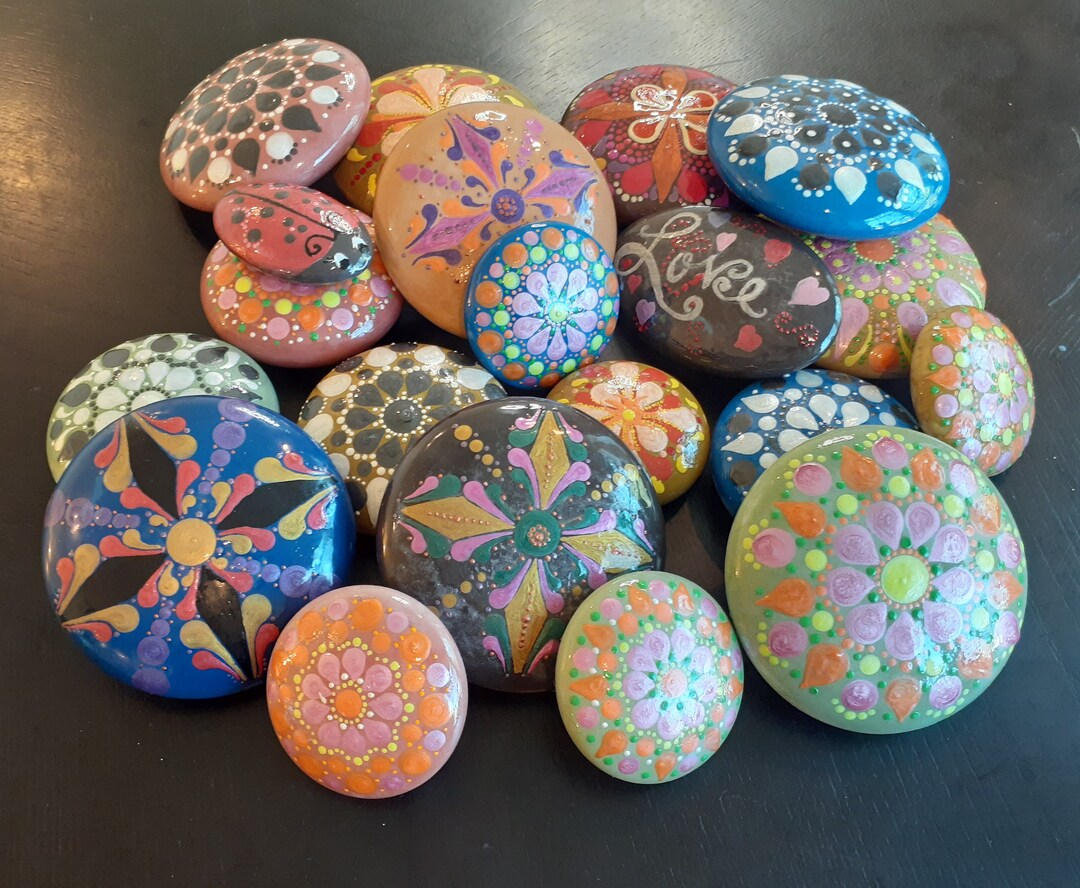 Hand Painted Mandala Stones Garden Decor Variety Box - Etsy