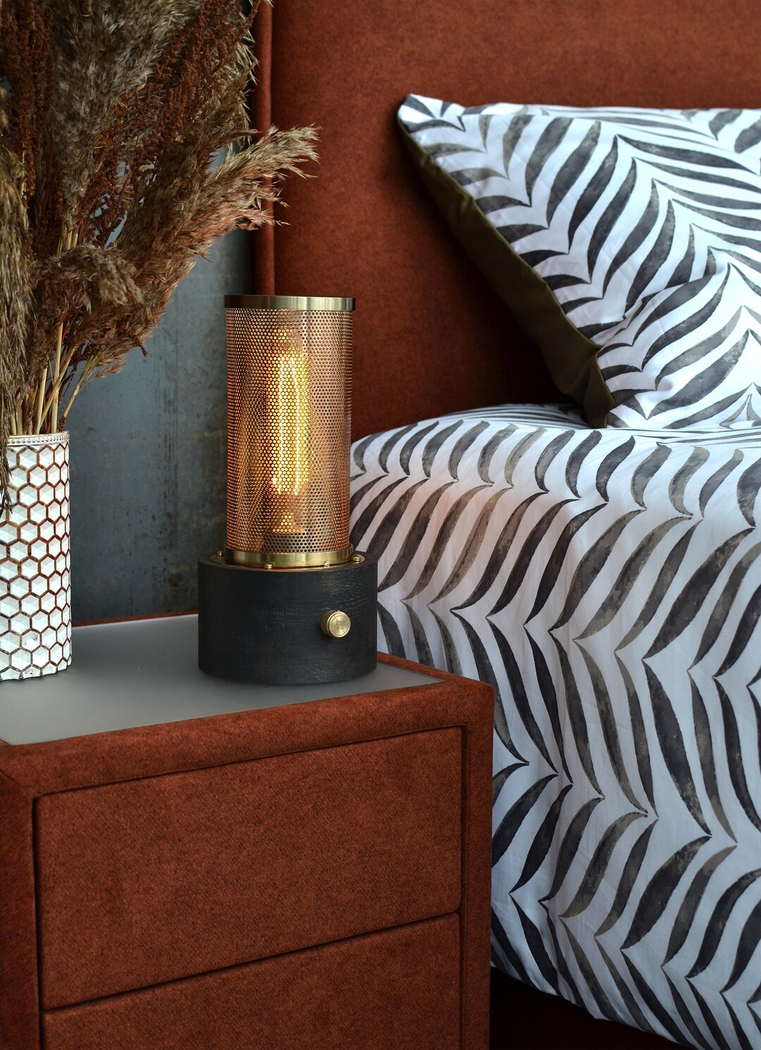 Modern Oak Lamp-wooden Bedside Lantern-bedroom Industrial - Etsy