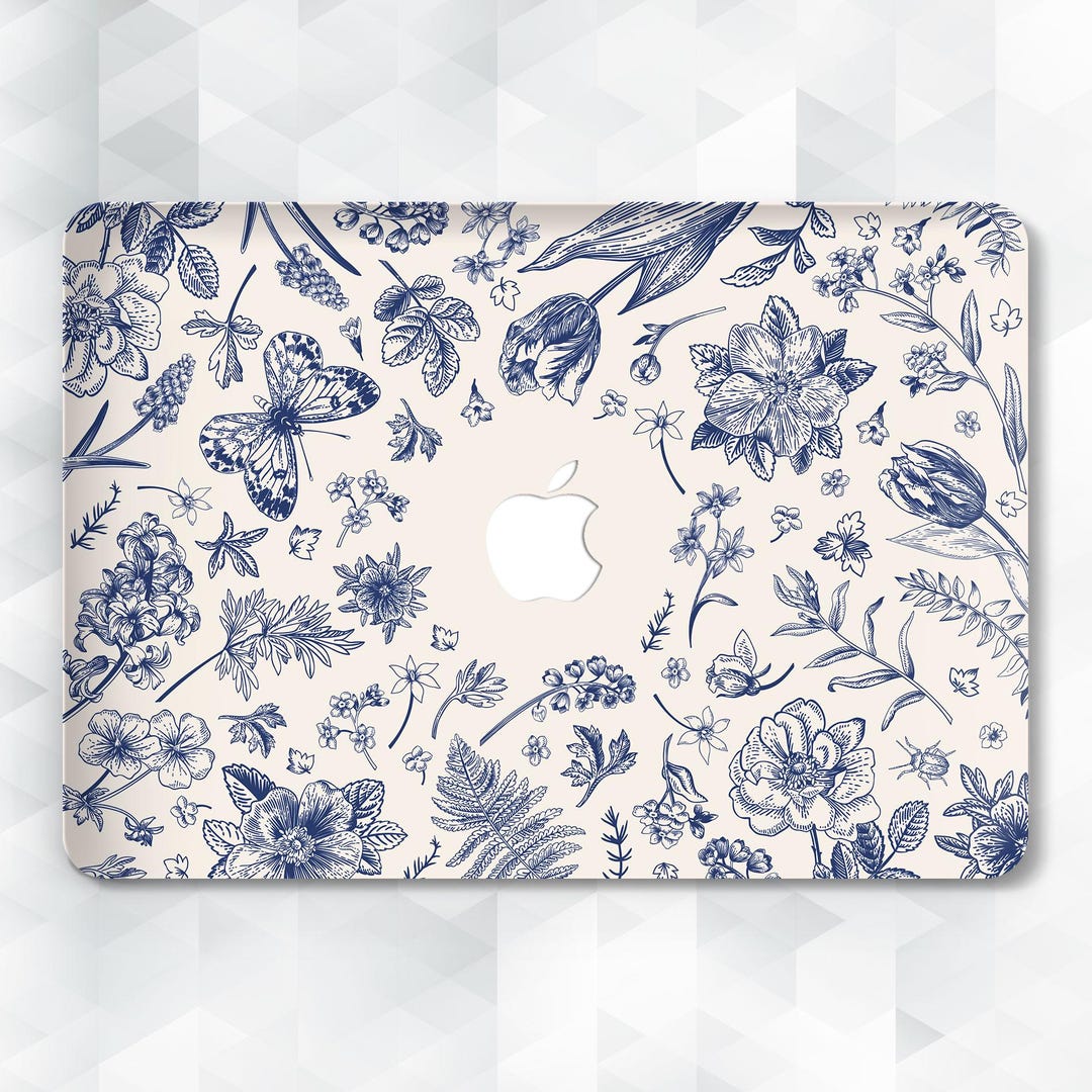 Floral MacBook Case Blue Flowers MacBook Pro 13 14 Inch Air 13 15 M2 M3 ...