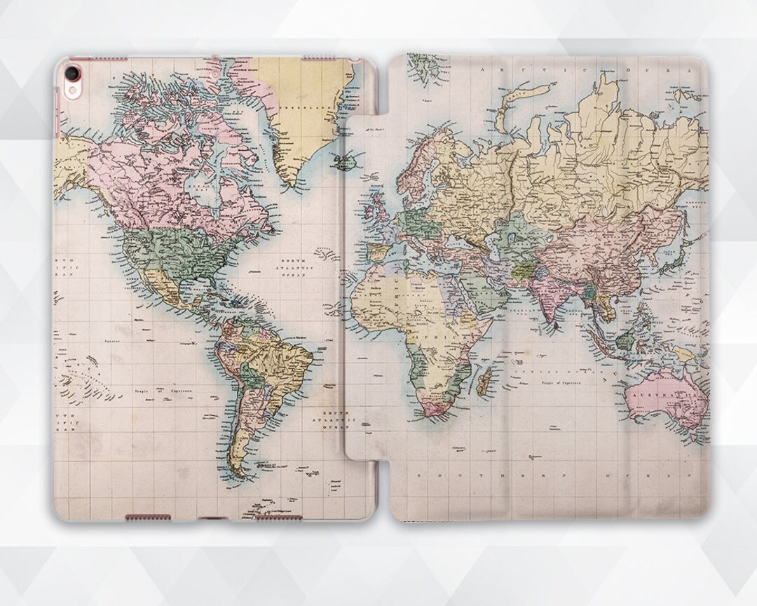 World Map iPad Case Vintage Travel iPad 9.7 10.2 7th Gen for Men Map ...