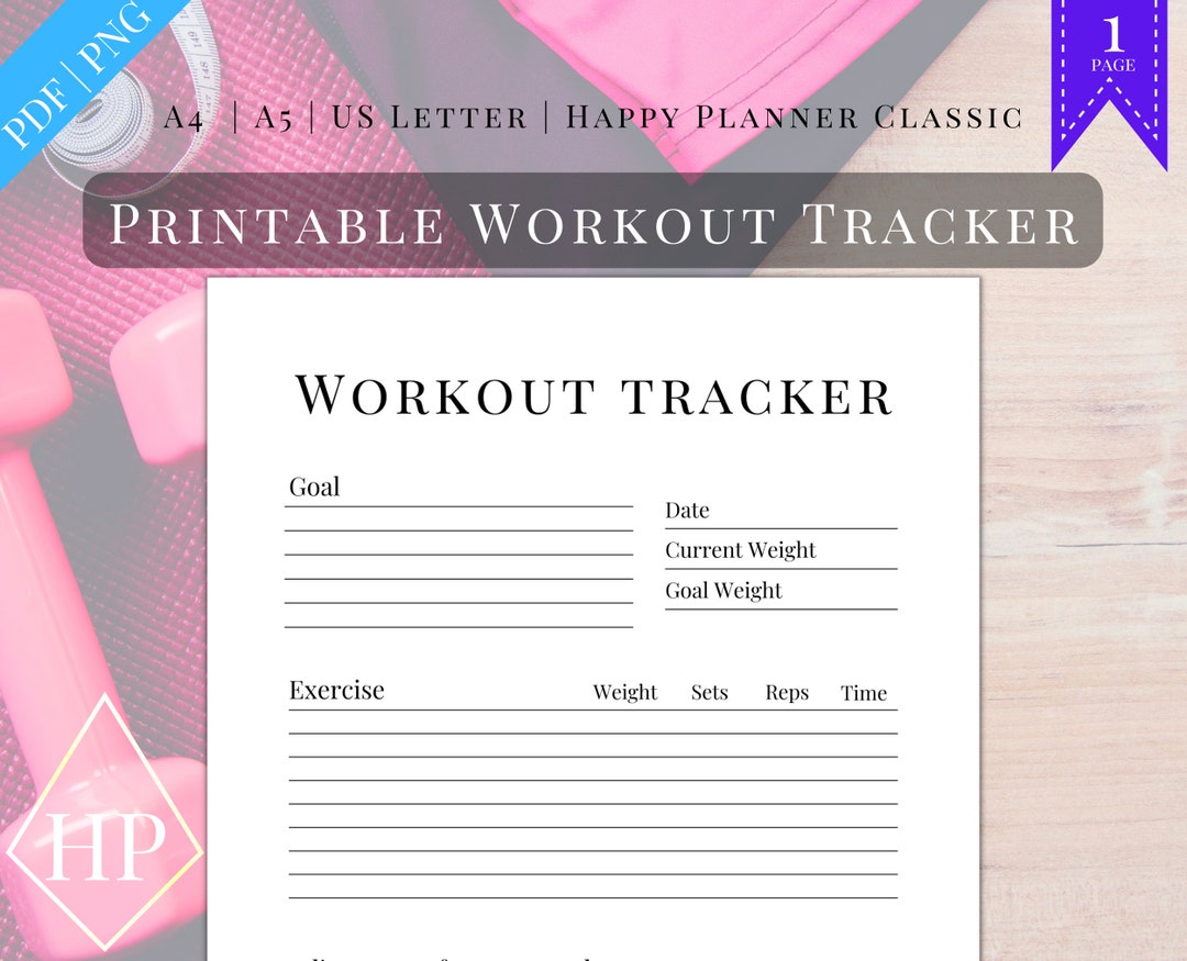 Printable Workout Tracker, Exercise Log, PDF, PNG, Planner Insert ...