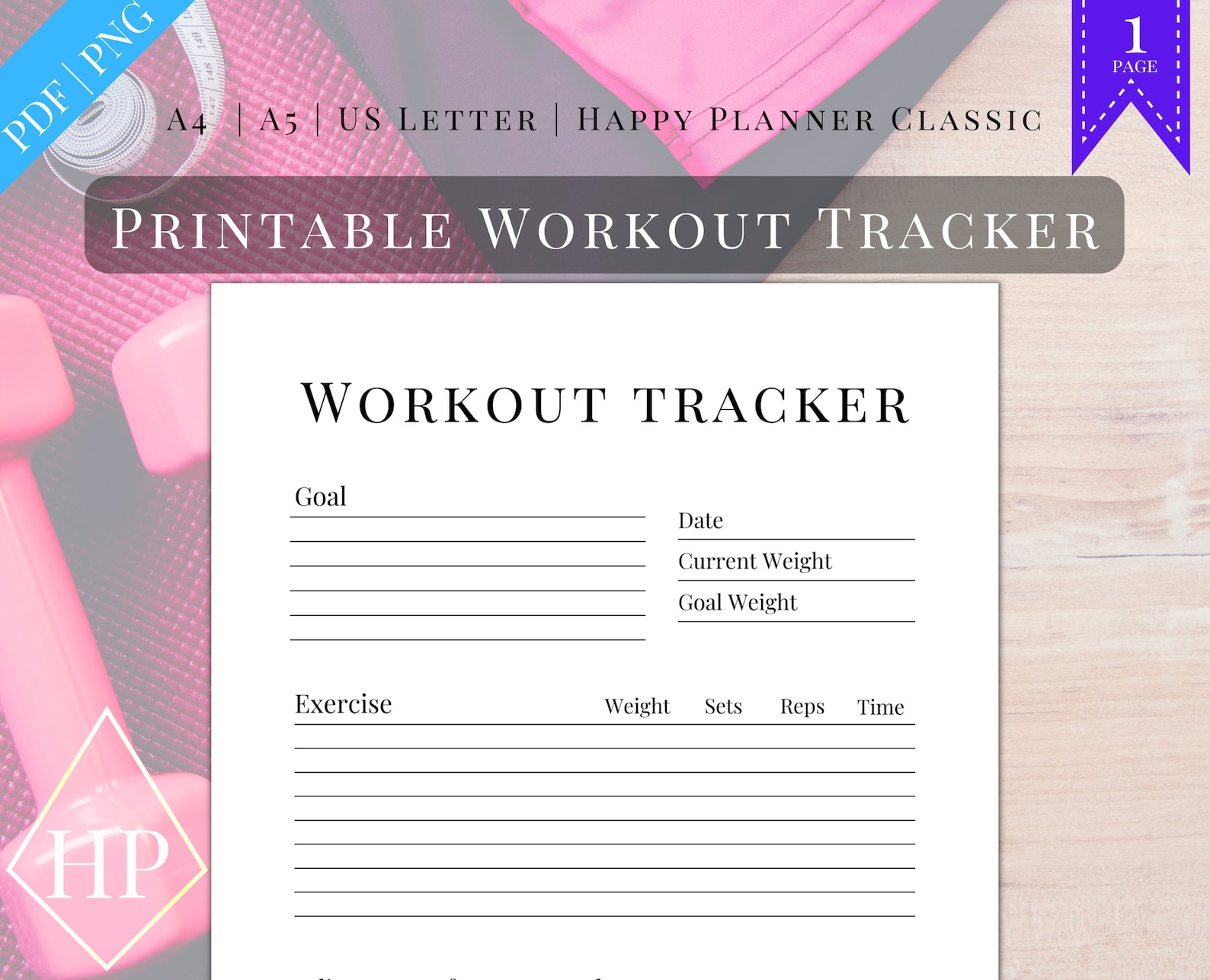 Printable Workout Tracker, Exercise Log, PDF, PNG, Planner Insert ...