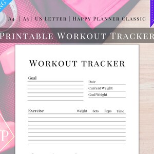 Printable Workout Tracker, Exercise Log, PDF, PNG, Planner Insert ...