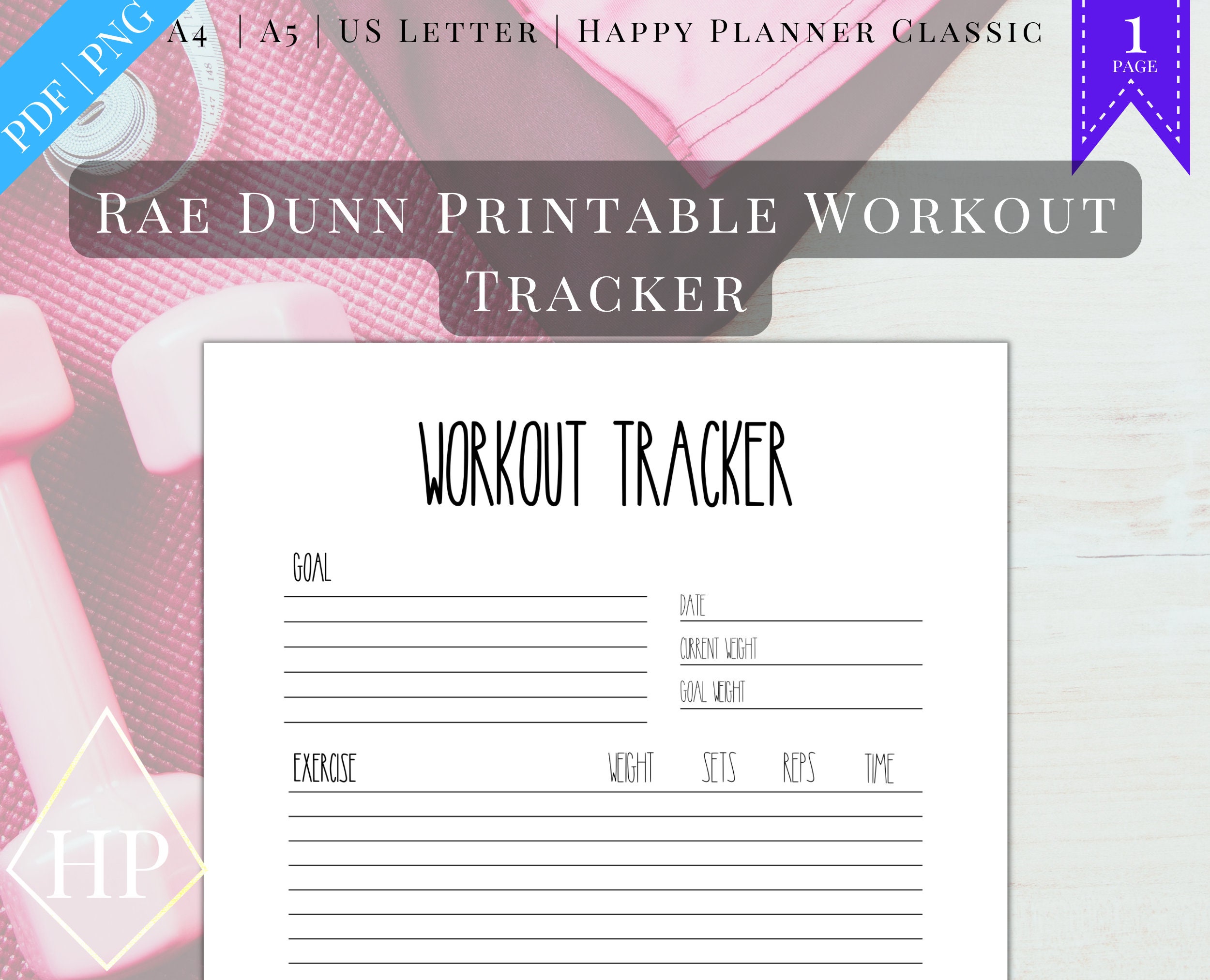 Printable Rae Dunn Workout Tracker, Exercise Log, PDF, PNG, Planner ...