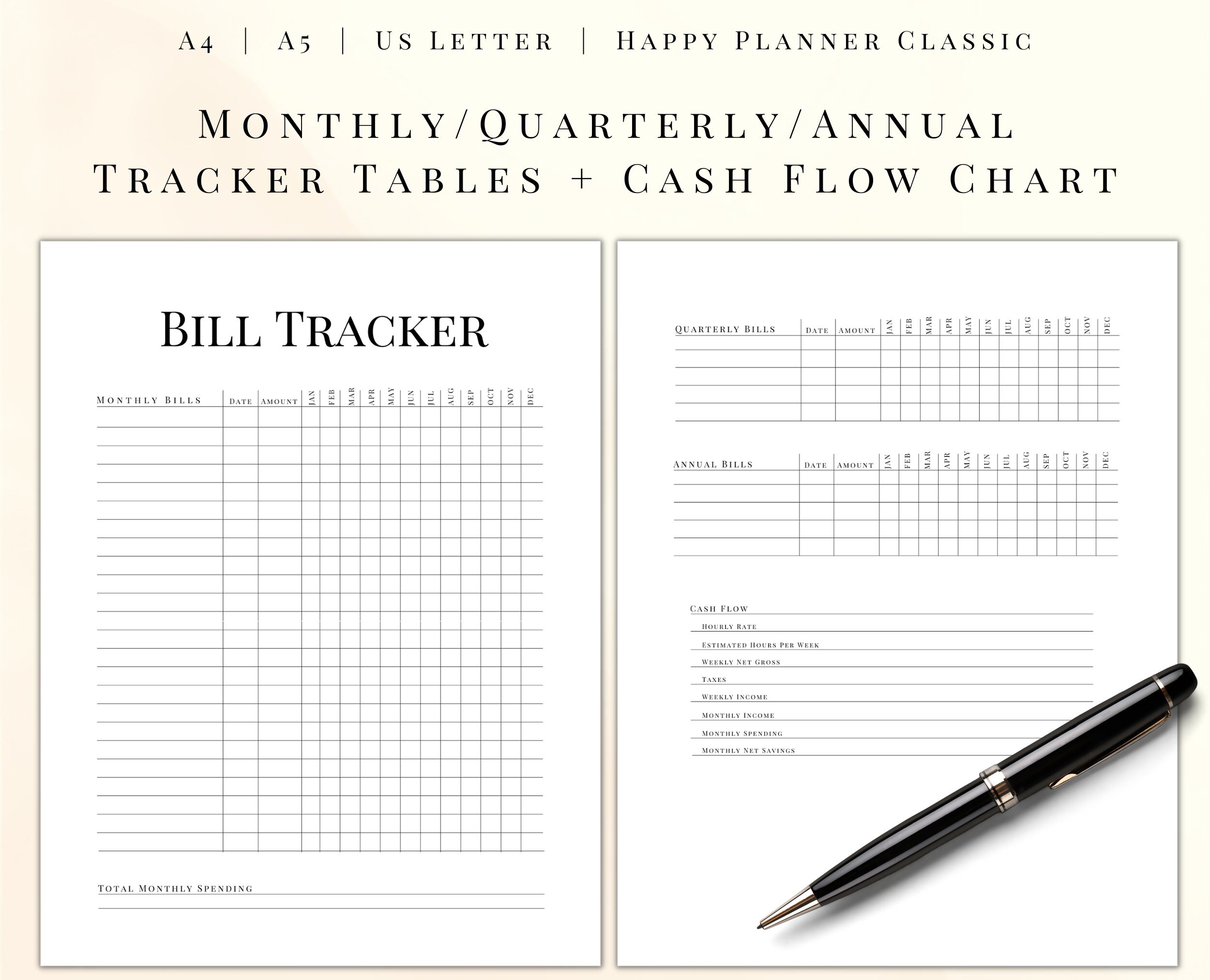 Printable Bill Tracker, Monthly & Quarterly, A4 A5 US Letter (PDF) - Etsy