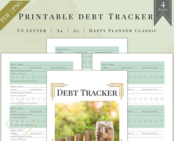 Printable Debt Tracker Financial Journal Planner Insert US - Etsy