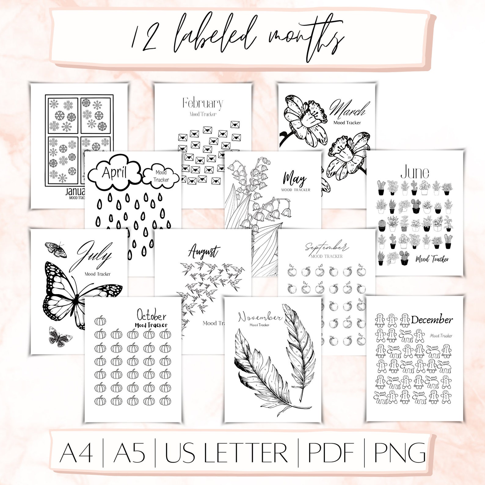 Printable Mood Tracker Bundle, Labeled and Unlabeled, 2 Years Worth, 24 ...