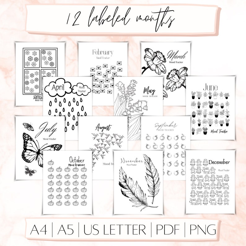 Mood Tracker Printable Bundle, Bullet Journal Mood Log, 2 Year Mood ...