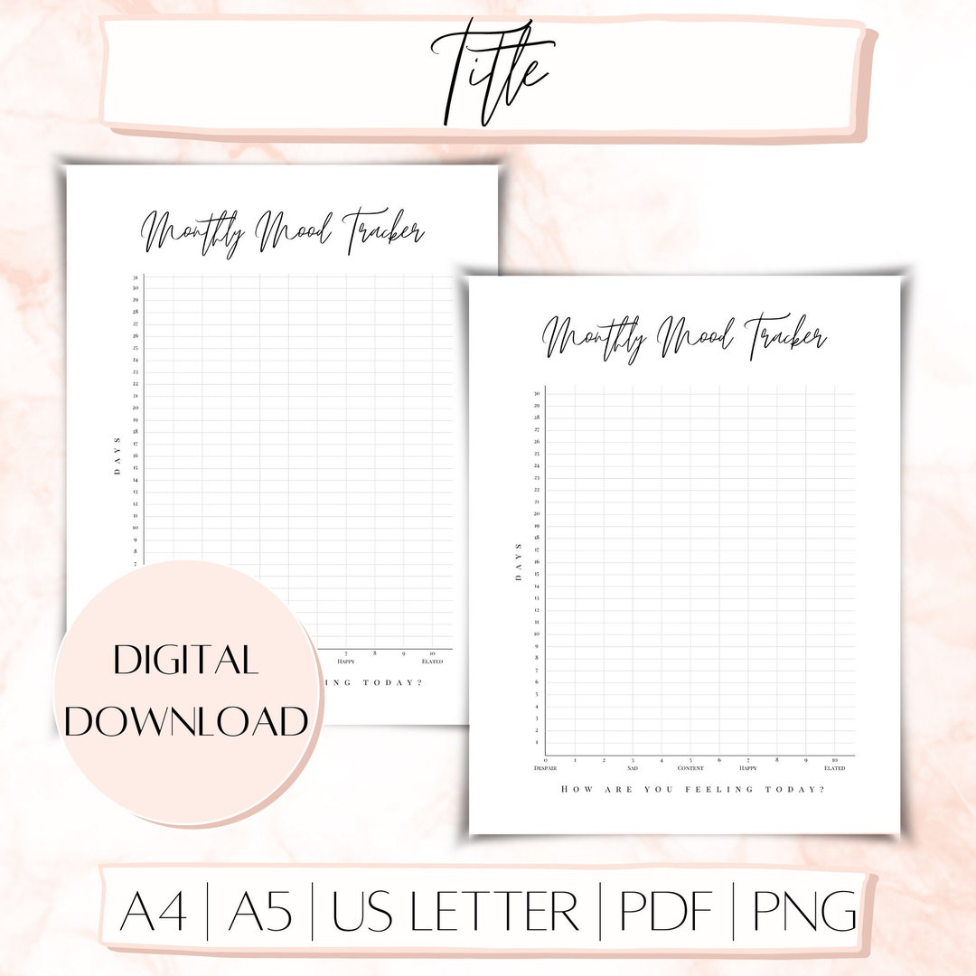 Printable Monthly Mood Tracker, Grid, Modern, Elegant, Simple, Planner ...