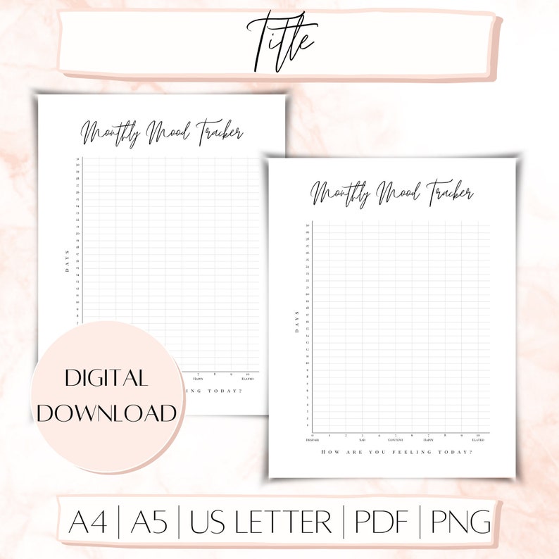 Printable Monthly Mood Tracker, Grid, Modern, Elegant, Simple, Planner ...