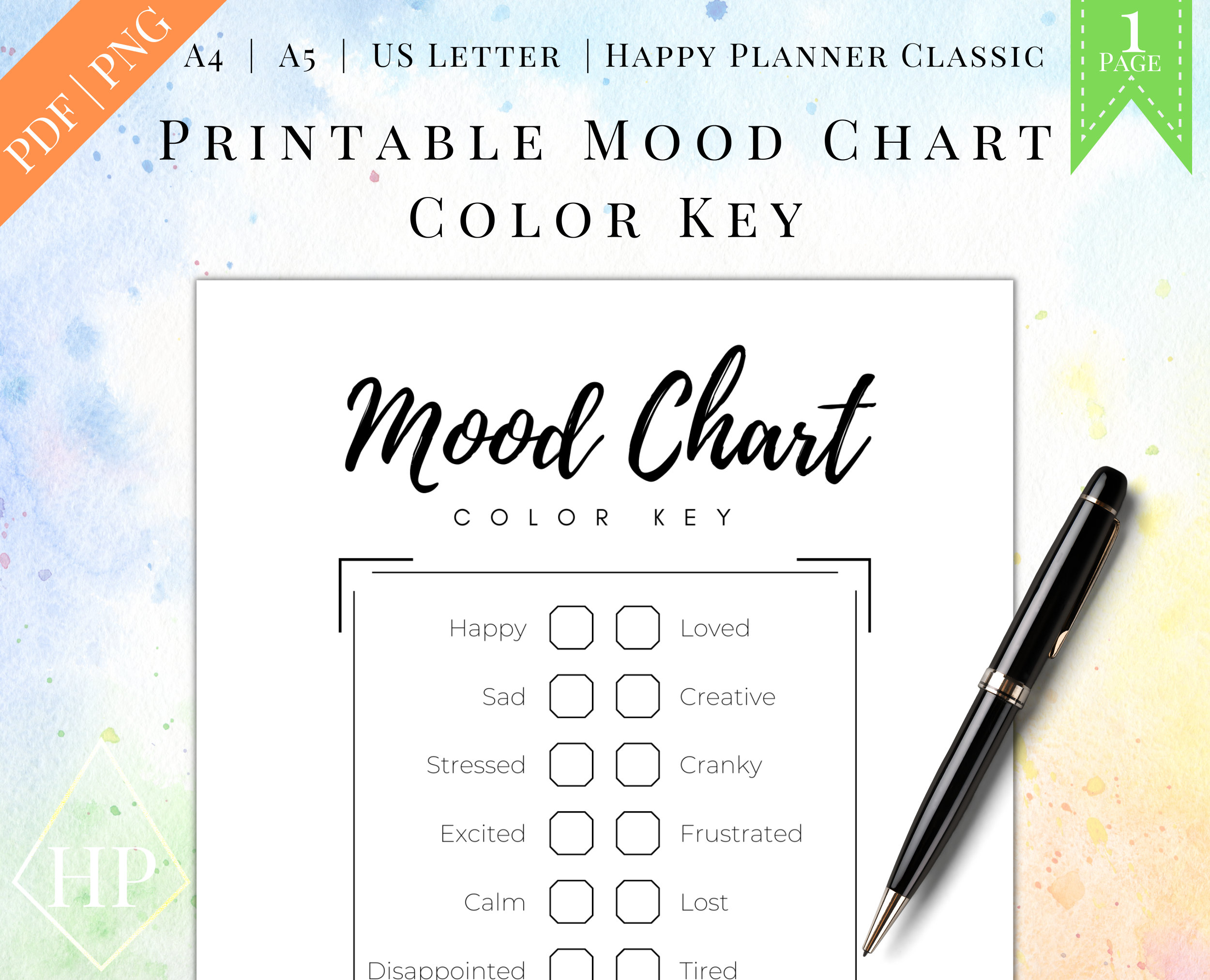 Printable Mood Chart Coloring Key, Daily, Monthly Planner Insert ...