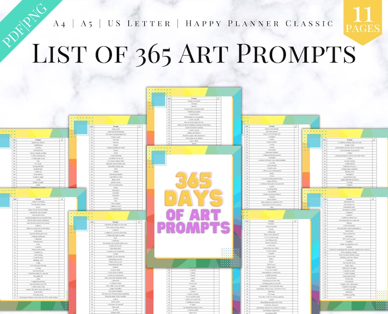 Printable List of 365 Days of Art Drawing/sketching/painting Prompts ...