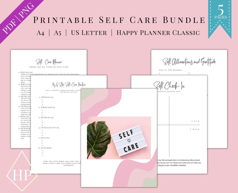 Printable Self Care Planner Bundle, Self Care Journal Insert Pages ...