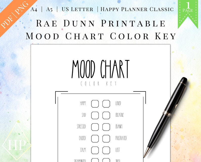 Rae Dunn Printable Mood Chart Coloring Key, Daily, Monthly Planner ...