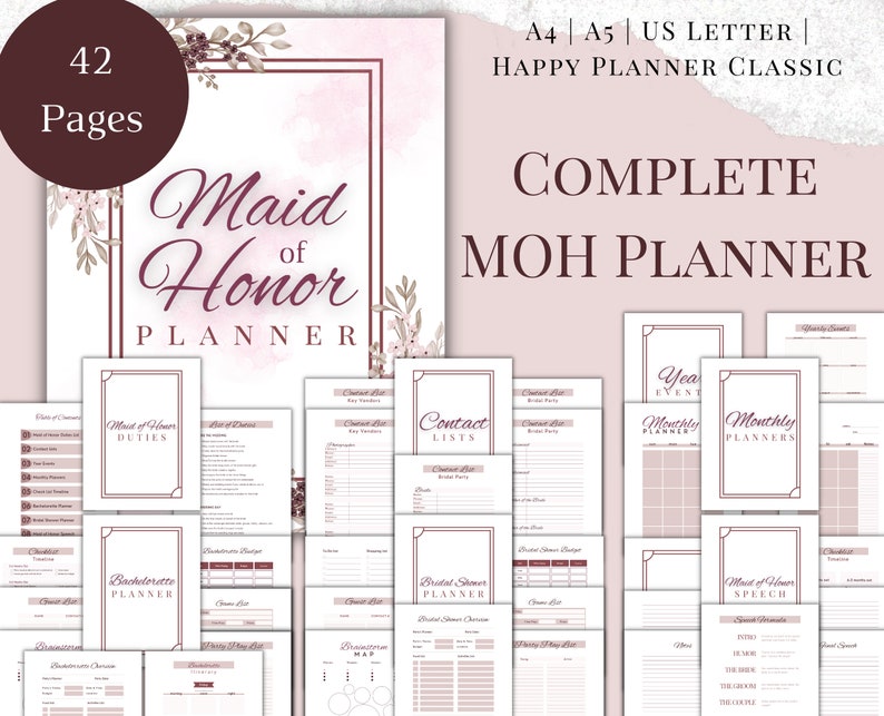 Maid of Honor Planner, Printable Bachelorette, Bridal Shower Bundle ...