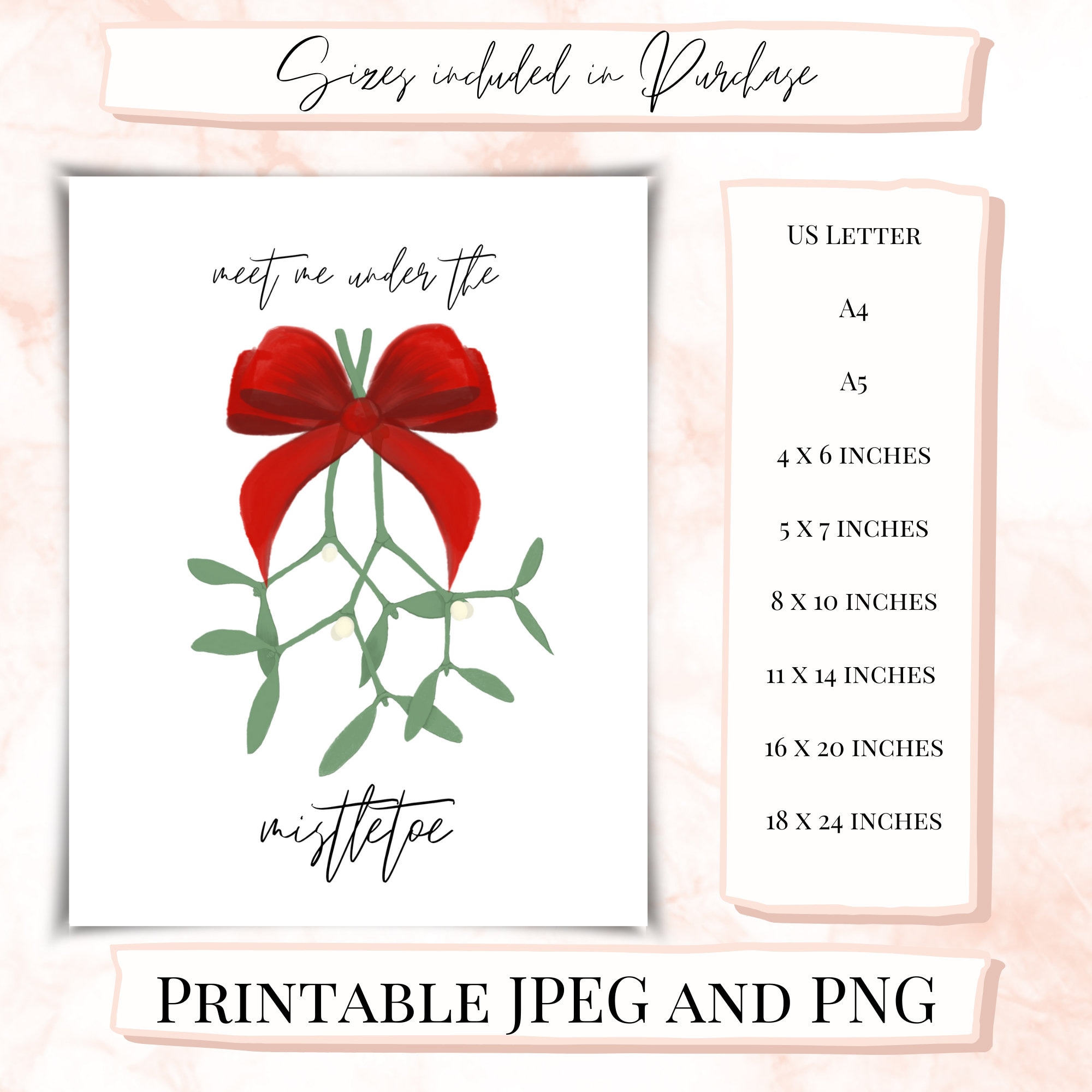 Printable Mistletoe Christmas Wall Art, Printable Holiday Decor, X-mas ...