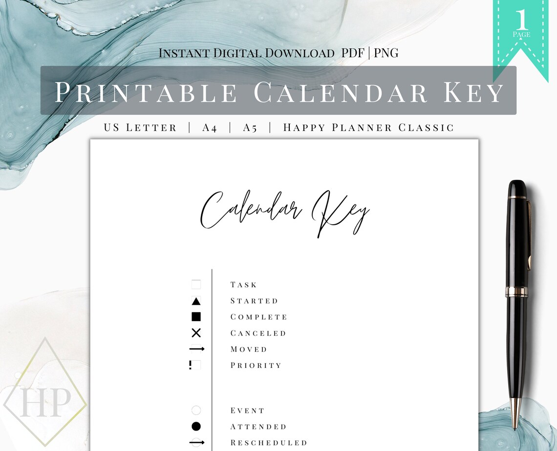 Digital Planner Calendar Key Page, Planner Index, Bullet Journal Key ...
