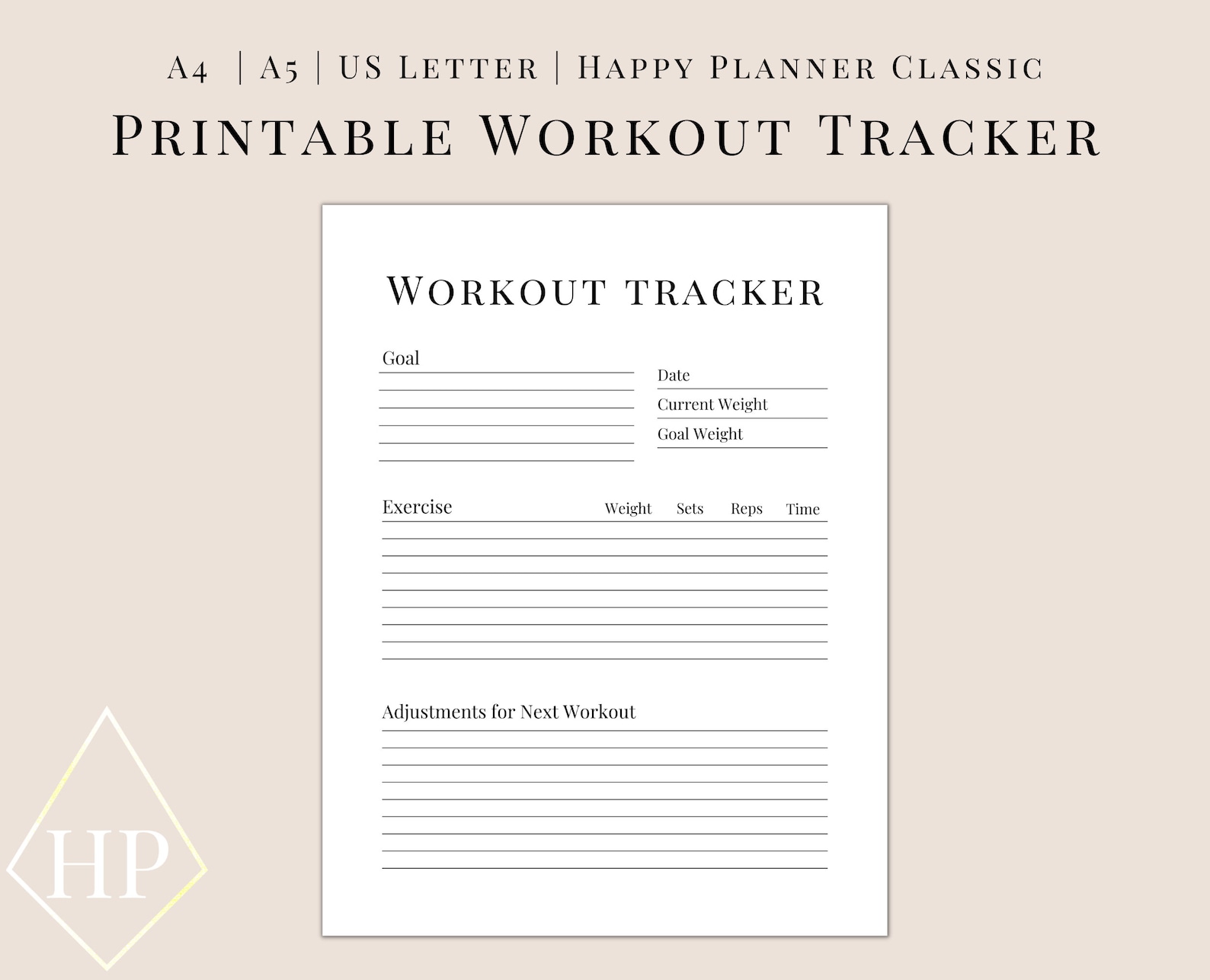 Printable Workout Tracker, Exercise Log, PDF, PNG, Planner Insert ...