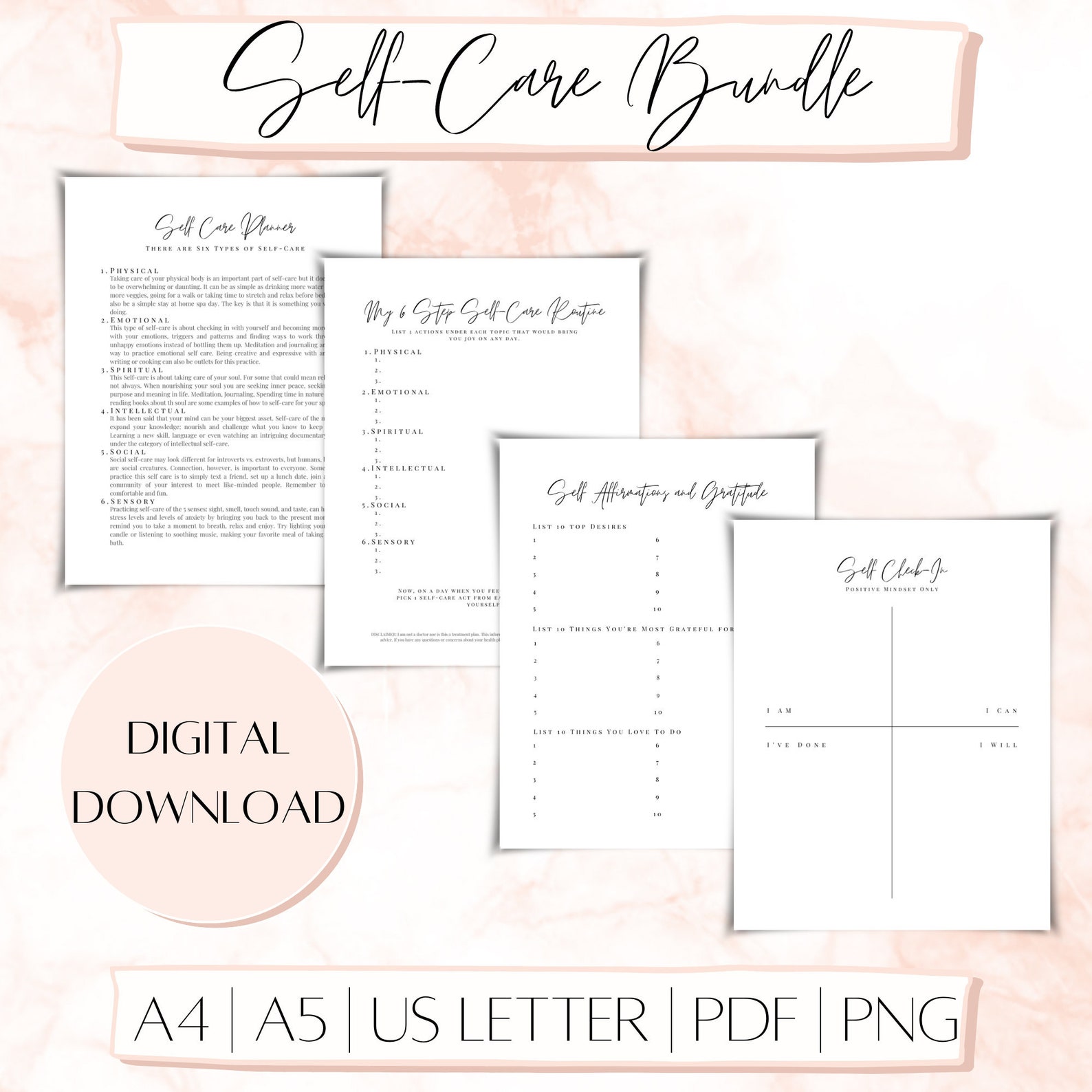 Printable Self Care Planner Bundle Self Care Journal Insert | Etsy