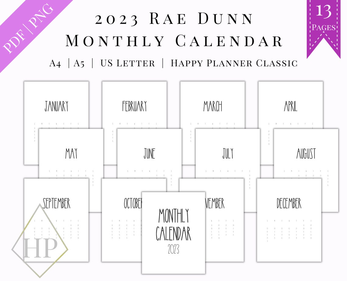 Rae Dunn Inspired 2023 Monthly Calendar Digital Download Printable ...