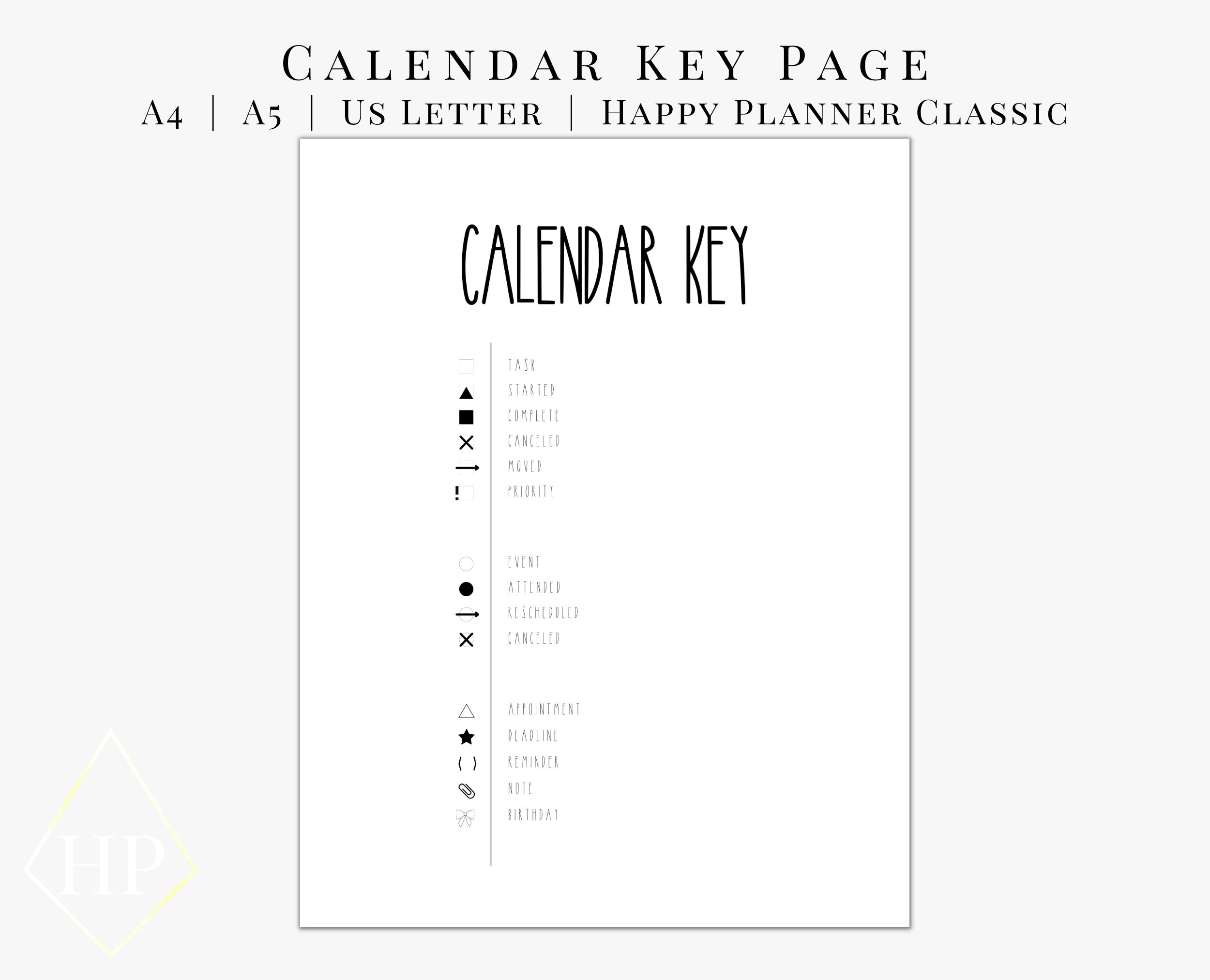 Rae Dunn Inspired Calendar Key, Digital Planner Calendar Key Page ...