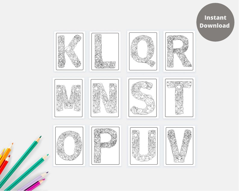 26 Floral Alphabet Letters Coloring Pages Printable Coloring - Etsy Canada