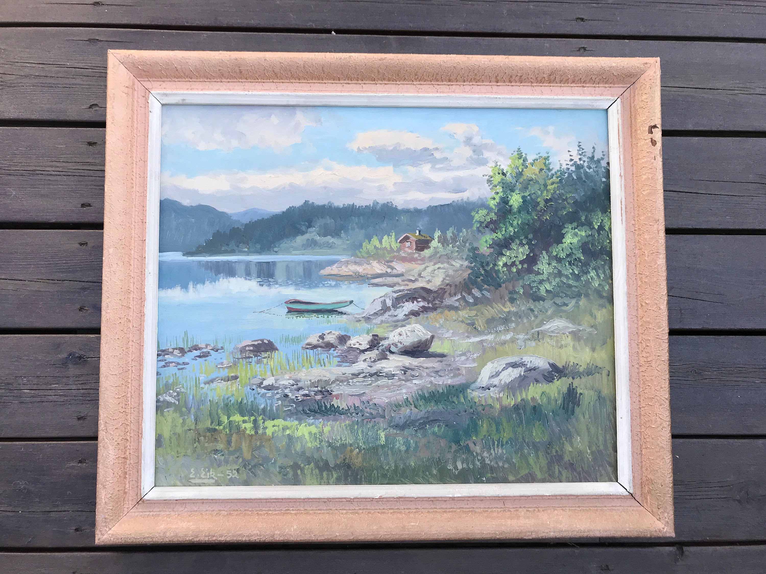 Vintage Norwegian Art, Oil Painting by Norwegian Artist E. Eik, 1952 ...