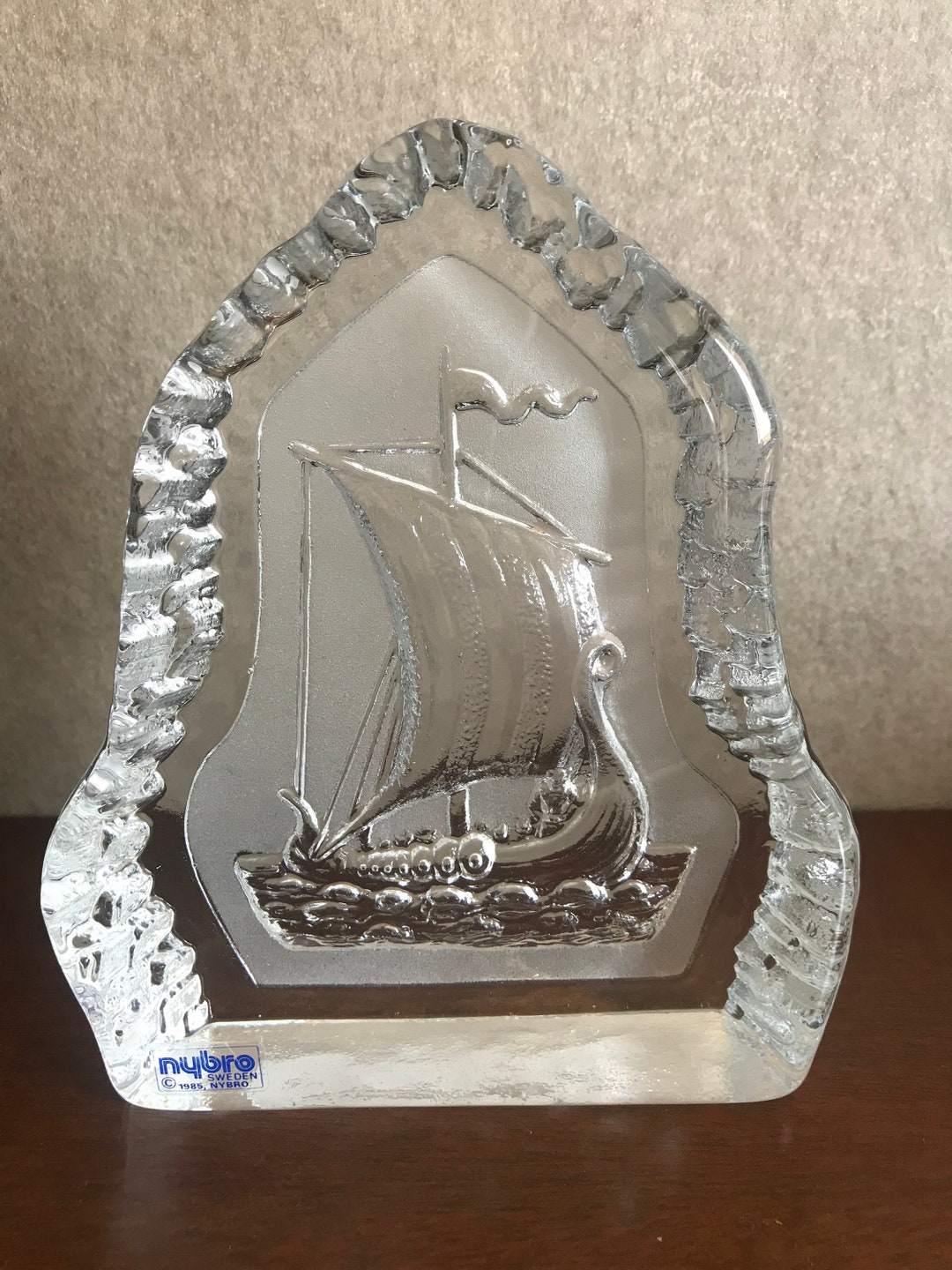 Vintage Iceberg Nybro Sweden Etched Viking Ship Art Glass by Paul ...